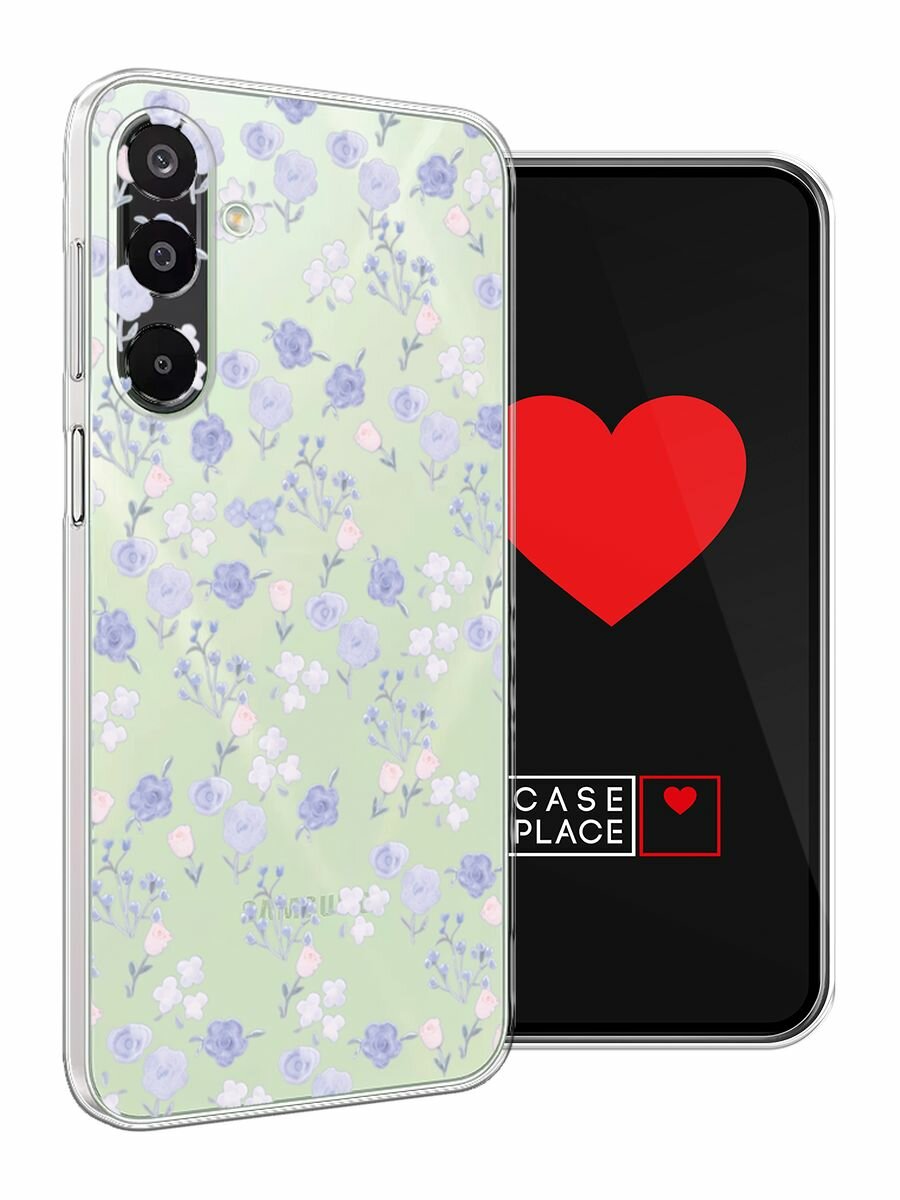 Чехол на Samsung Galaxy M16 / Самсунг Галакси М16 с принтом "Сиреневые розы паттерн", прозрачный — фото 1