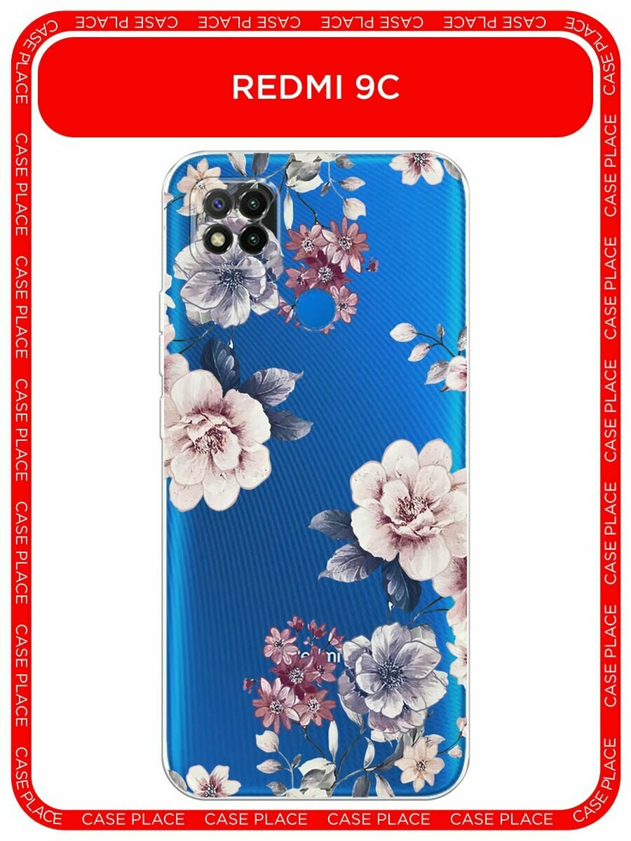 Чехол на Xiaomi Redmi 9C / Сяоми Редми 9C с принтом "Нежные винтажные цветы", прозрачный
