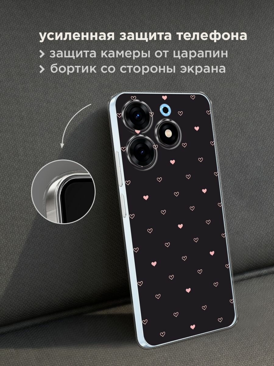 Чехол на Tecno Spark 10 Pro / Текно Спарк 10 Про с принтом "Черный фон и сердечки" — фото 1
