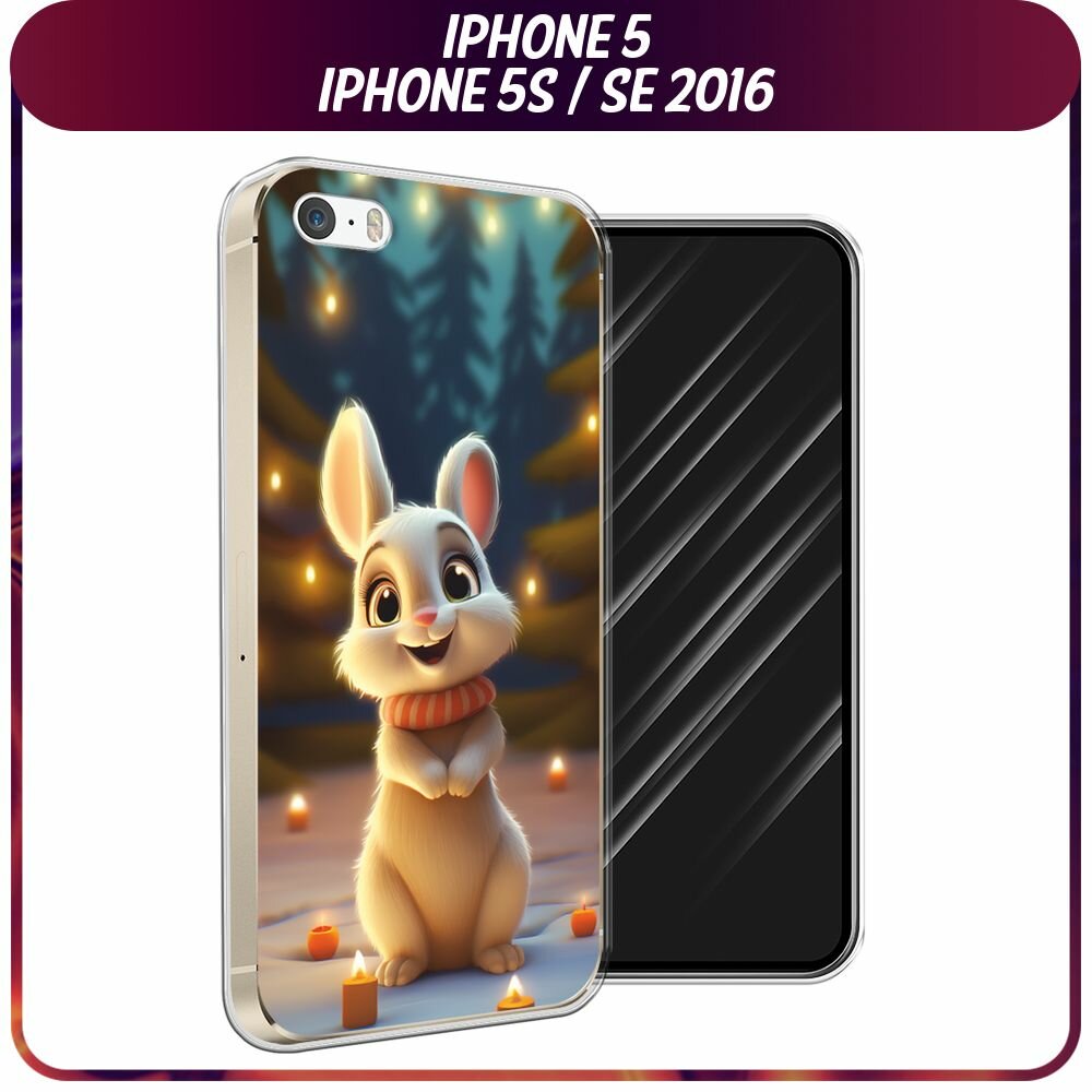 Чехол на Apple iPhone 5/5S/SE / Айфон 5/5S/SE с принтом "Кролик среди свечей"