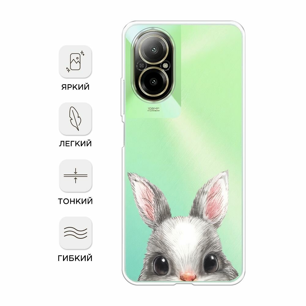 Чехол на Realme C67 4G / Реалми C67 4G с принтом "Карандашный кролик 2 - 8 марта", прозрачный — фото 1