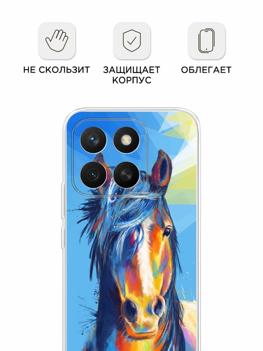 Силиконовый чехол на Honor X8c / Хонор X8c с принтом "Лошадь арт 3" — фото 1