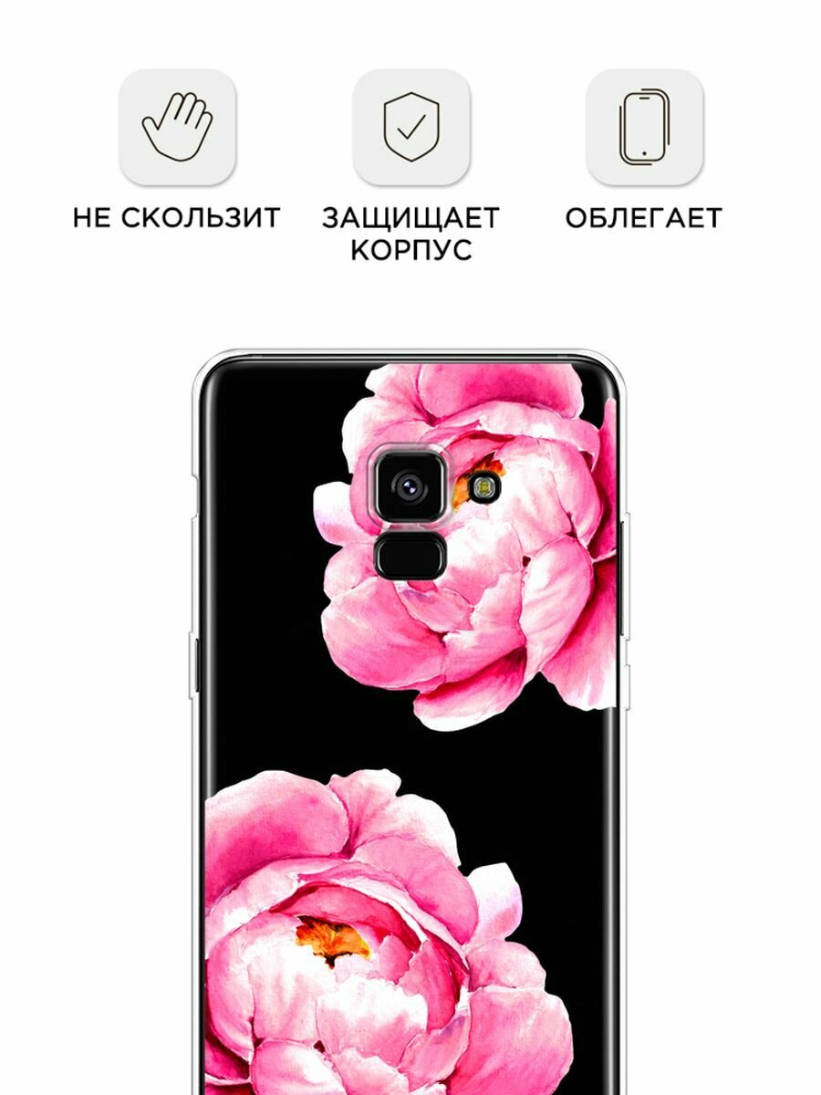 Чехол на Samsung Galaxy A8 + / Самсунг Галакси А8 Плюс 2018 с принтом "Open peonies", прозрачный — фото 1