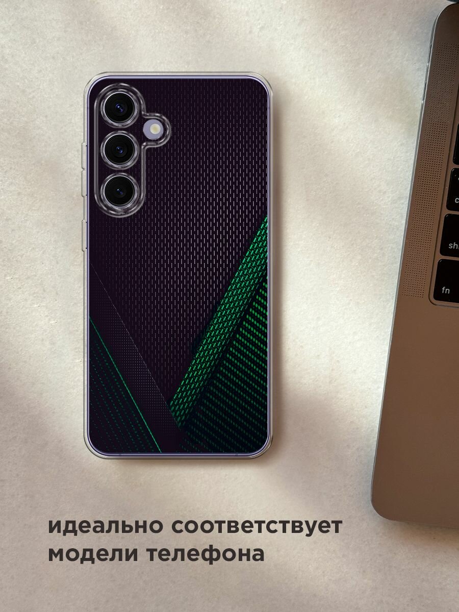Чехол на Samsung Galaxy S24 Plus / Самсунг S24 Plus с принтом "Зеленый карбон" — фото 1