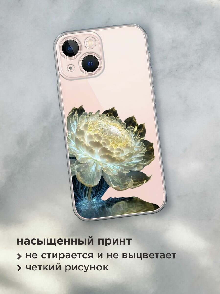 Чехол на Apple iPhone 13 mini / Айфон 13 мини с принтом "Китайский лотос", прозрачный — фото 1