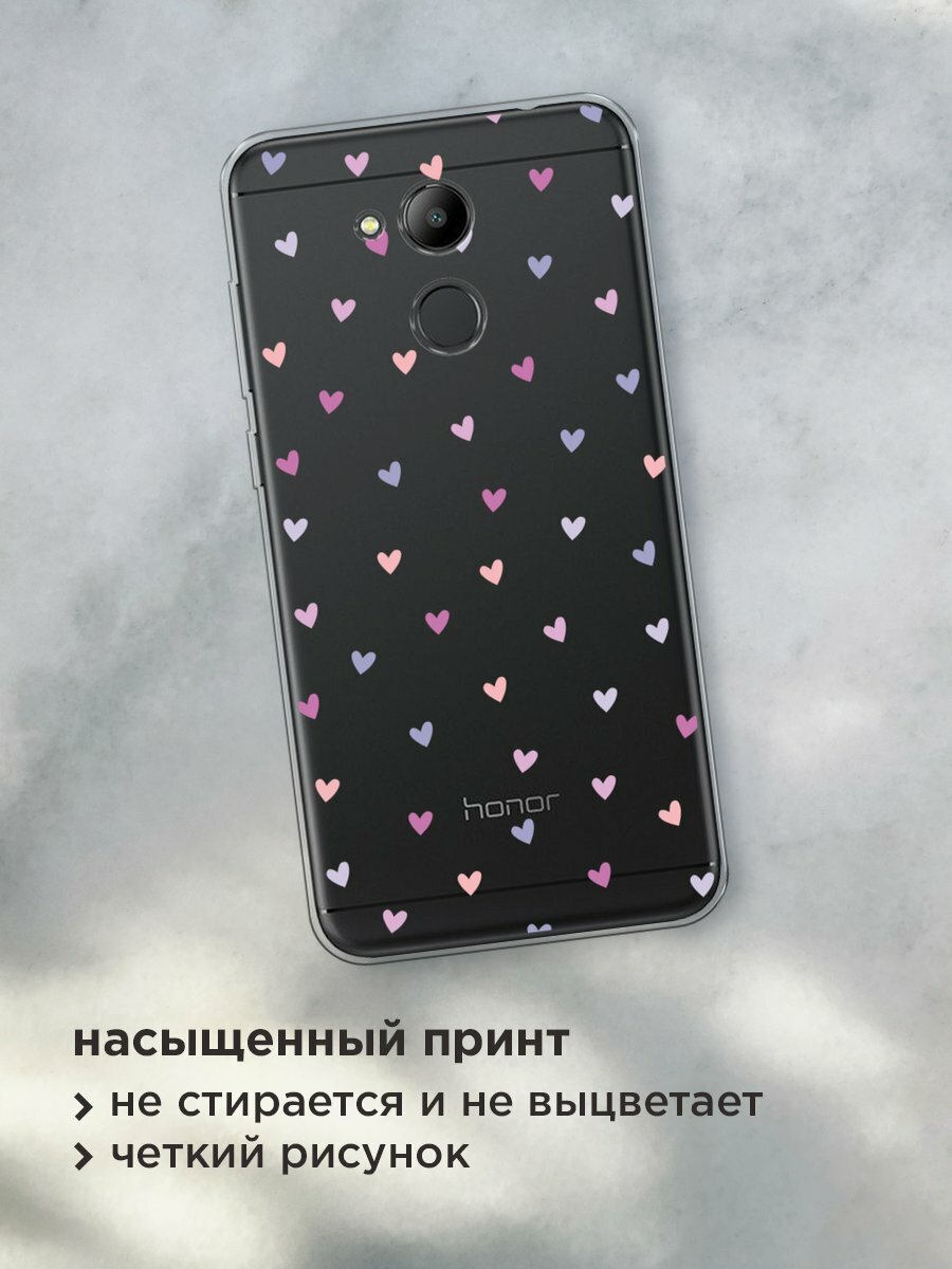 Чехол на Honor 6C Pro / Хонор 6С Про с принтом "Пастельные сиреневые сердечки", прозрачный — фото 1