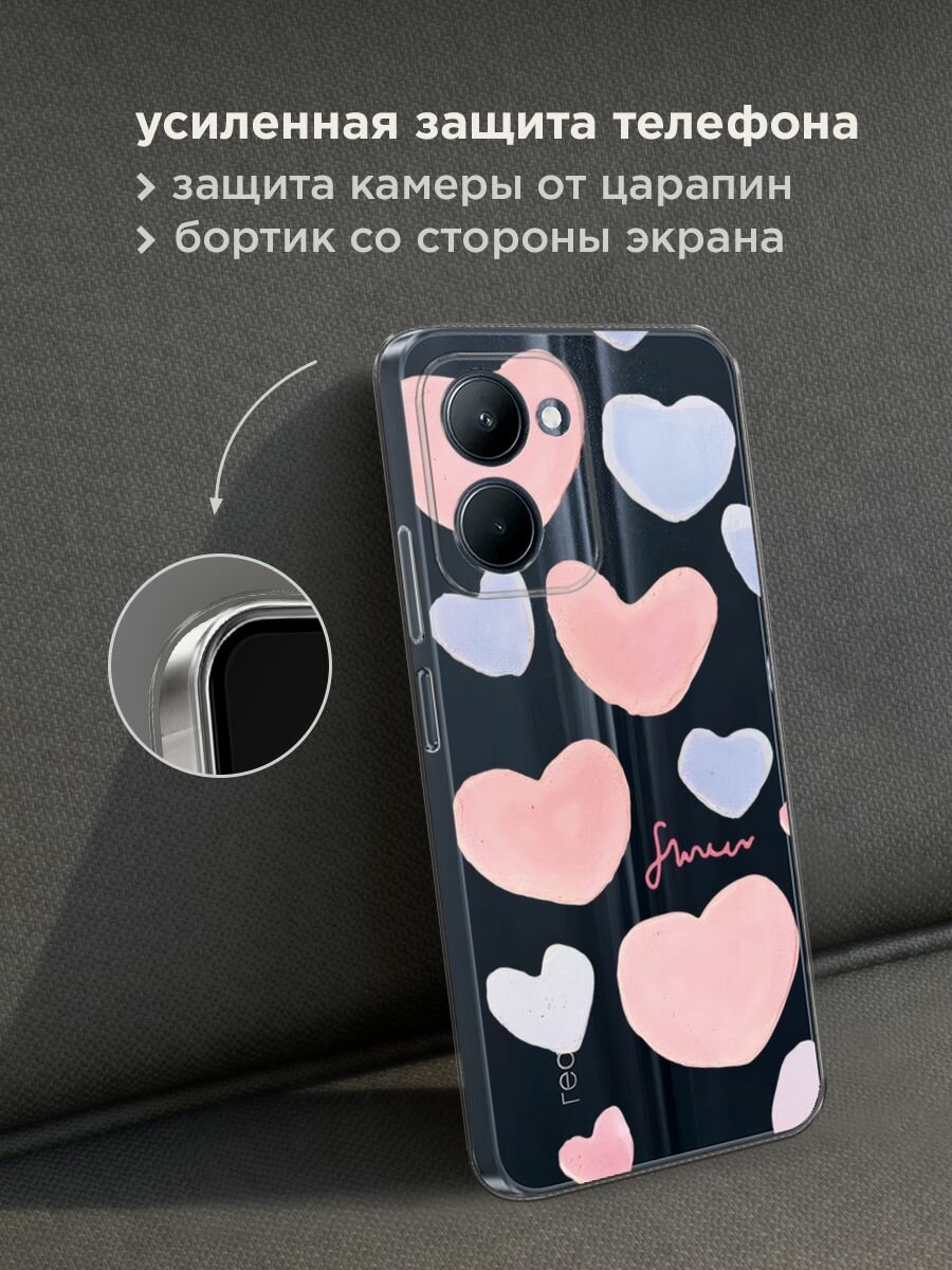 Чехол на Realme C33 / Реалми С33 с принтом "Пастельные сердечки", прозрачный — фото 1