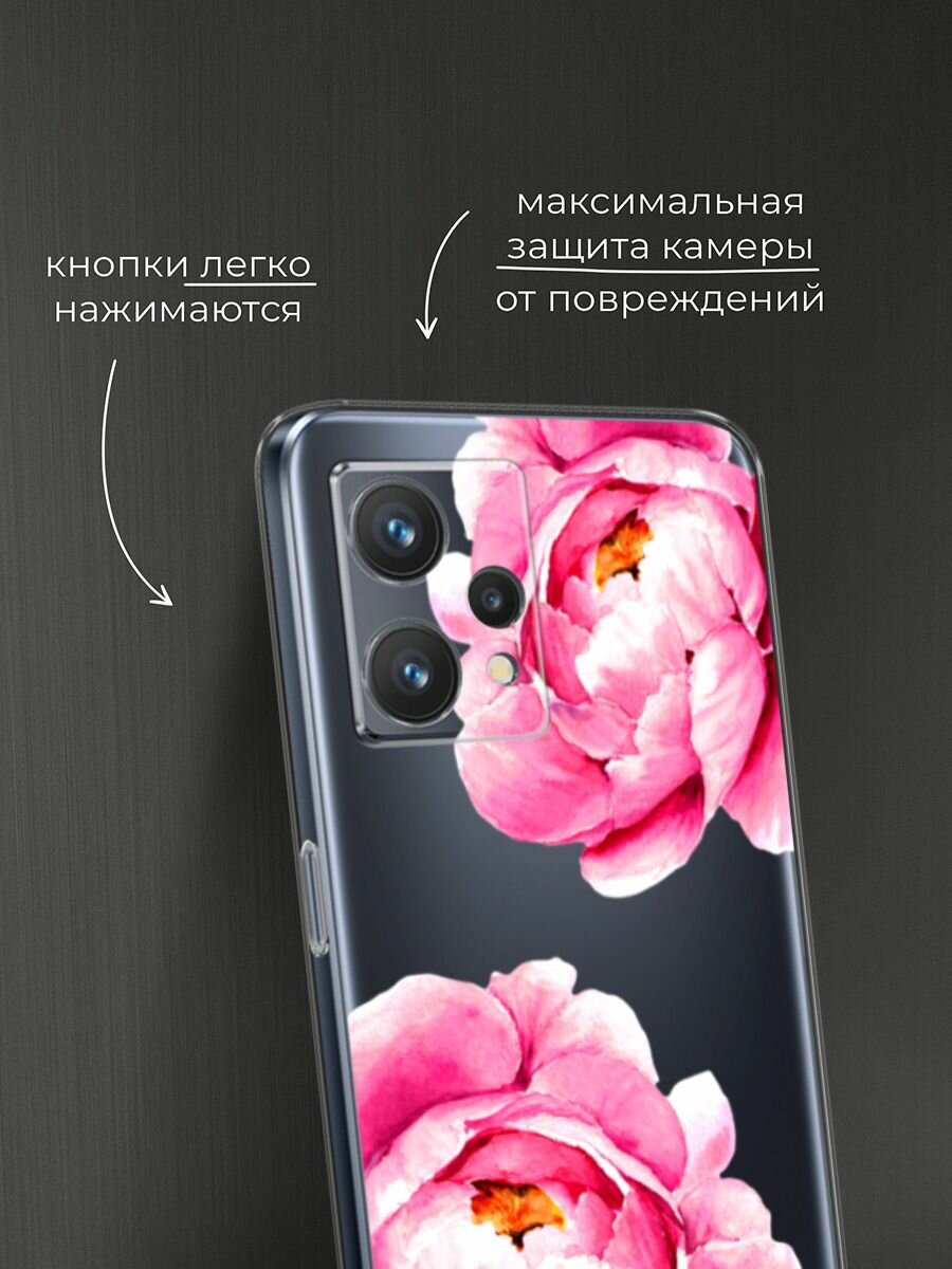 Чехол на Realme 9 4G/9 Pro Plus / Реалми 9 4G/9 Pro Plus с принтом "Open peonies", прозрачный — фото 1