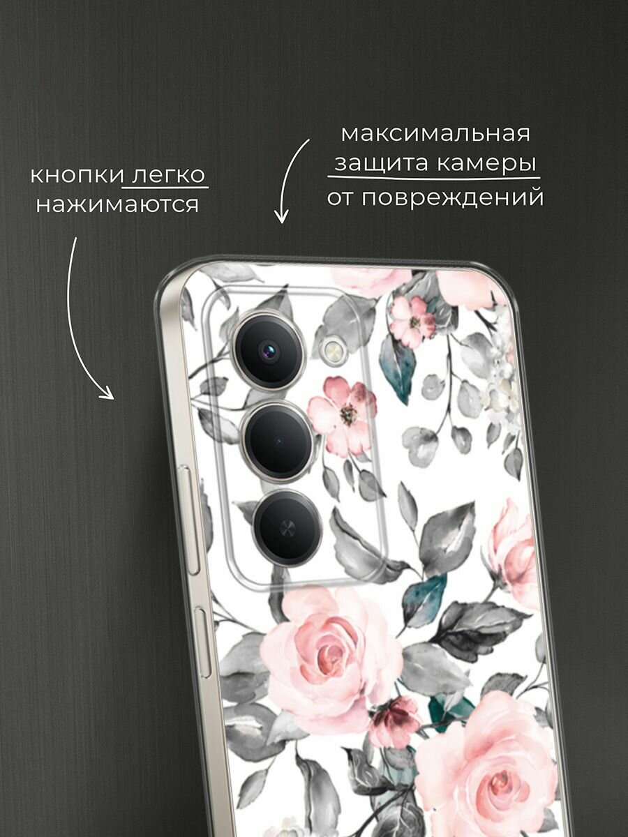 Чехол на Xiaomi Redmi 15 / Сяоми Редми 15 с принтом "Розы на белом" — фото 1