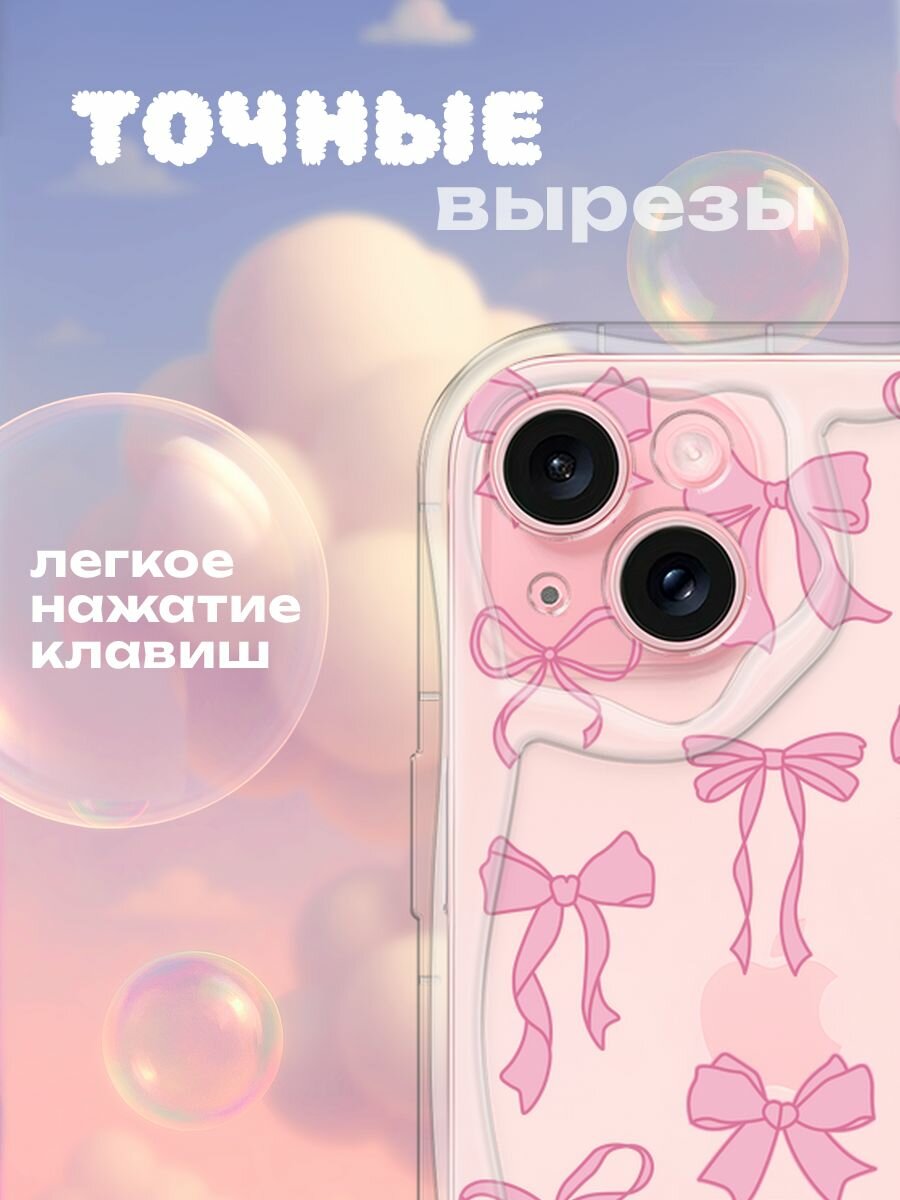 Чехол на Apple iPhone 15 / Айфон 15 с принтом "Розовые бантики паттерн" — фото 1