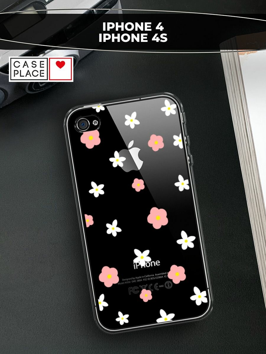Чехол на Apple iPhone 4/4S / Айфон 4/4S с принтом "Розовые и белые цветы", прозрачный