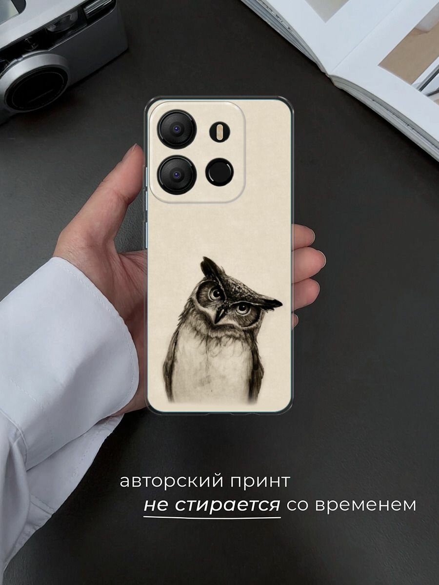 Силиконовый чехол на Tecno Pop 7 / Текно Поп 7 с принтом "Сова" — фото 1