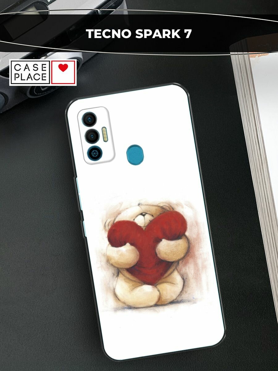 Чехол на Tecno Spark 7 / Техно Спарк 7 с принтом "Мишка с сердцем 1"