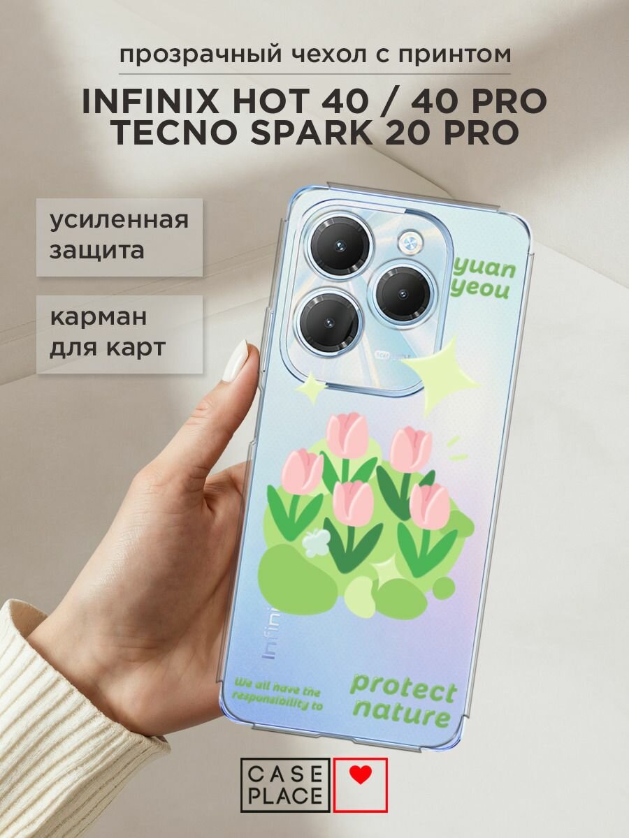 Чехол на Tecno Spark 20 Pro/Infinix HOT 40/40 Pro с картой и принтом "Protect nature"