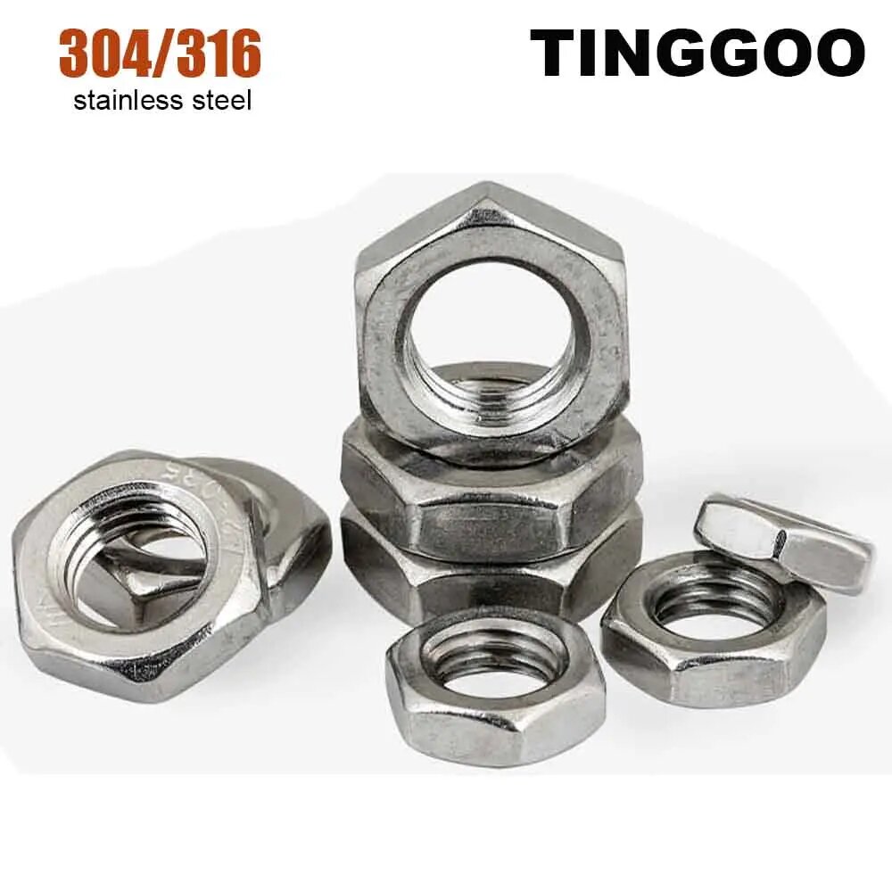 2/5/10/50 шт. DIN439 GB6172 M2 M2.5 M3 M4 M5 M6 M8 M10 M12 M14 M16 304 A2 Шестигранная вафля из нержавеющей стали Низкая плоская тонкая глухая гайка