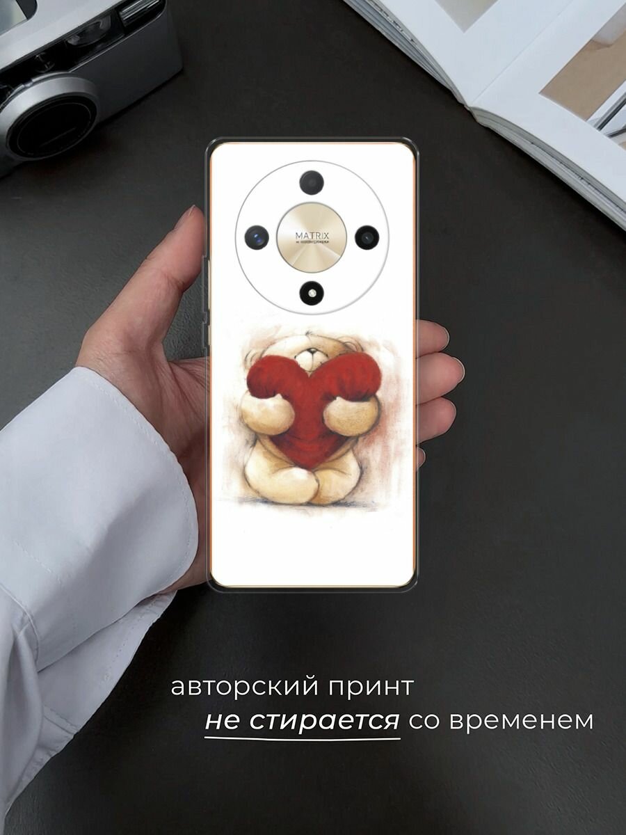 Чехол на Honor X9b / Хонор X9B с принтом "Мишка с сердцем 1" — фото 1