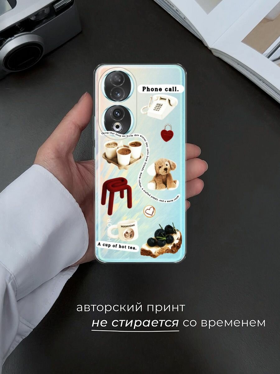 Чехол на Honor 90 / Хонор 90 с принтом "Phone call", прозрачный — фото 1