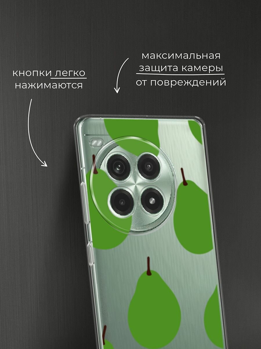 Чехол на OnePlus Ace 3 Pro / Ван Плас Эйс 3 Про с принтом "Зеленая груша паттерн", прозрачный — фото 1