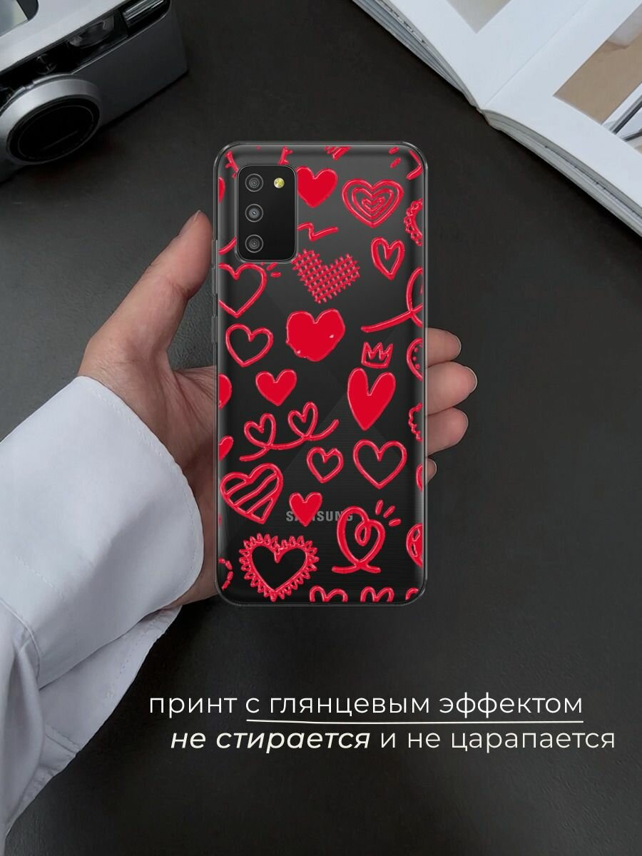 Чехол на Samsung Galaxy A02s / Самсунг Галакси A02s с принтом "Разные сердечки" — фото 1