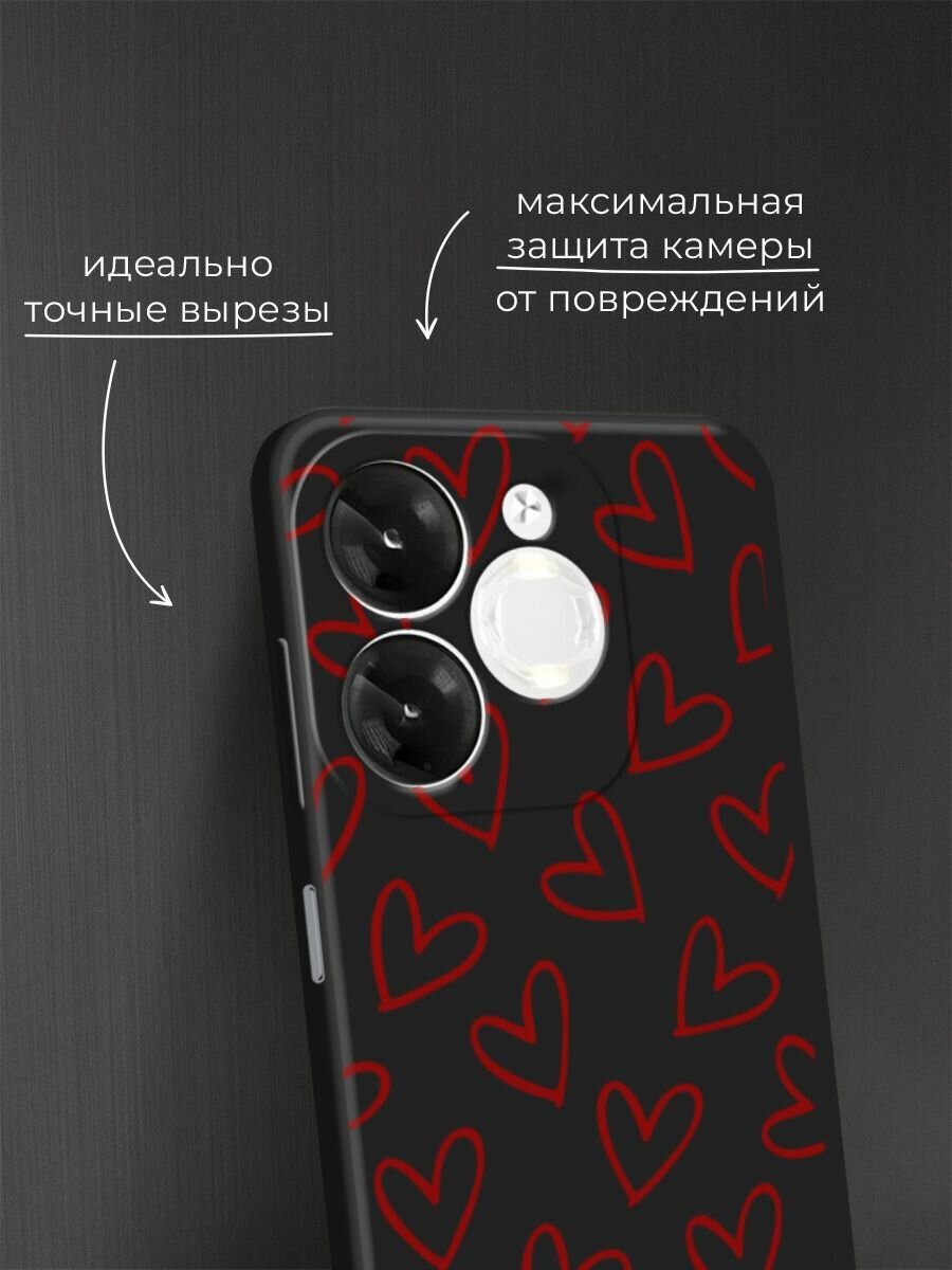 Черный матовый чехол на Itel A80 4G / Ител А80 4G с принтом "Little hearts doodles 2 - 14 февраля" — фото 1