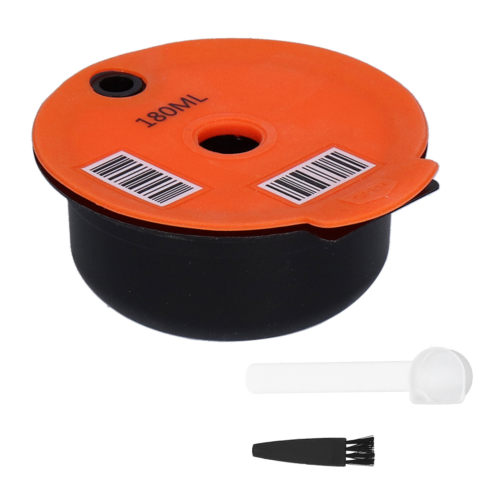 Многоразовая капсульная кофейная чашка-фильтр с кисточкой и ложкой. Аксессуары для дома, офиса и кафе. Оранжевый цвет, 180 мл.