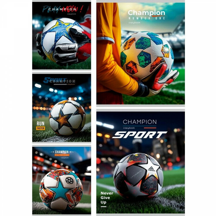 Тетрадь А5 клетка 48 листов скоба (Prof-Press) Чемпионский мячик мелованная обложка ассорти арт. Т48-9123. Количество в наборе 5 шт.