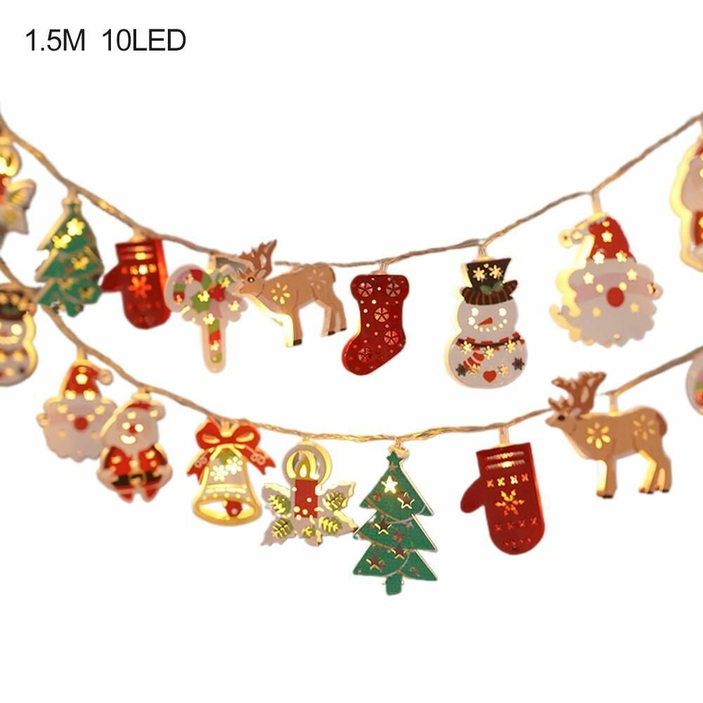 Новогодняя гирлянда Санта Клаус, светодиодная батарейная гирлянда с железными фигурками для украшения ёлки и интерьера