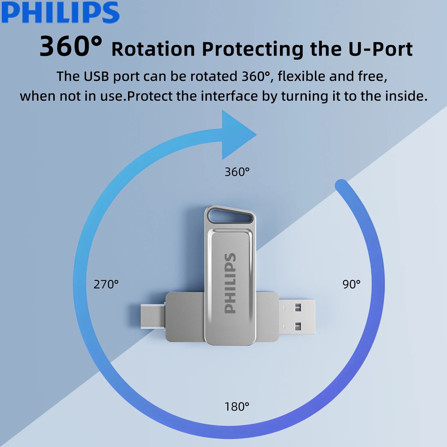 USB-флешка Philips 64GB, 360° вращение, Type-C