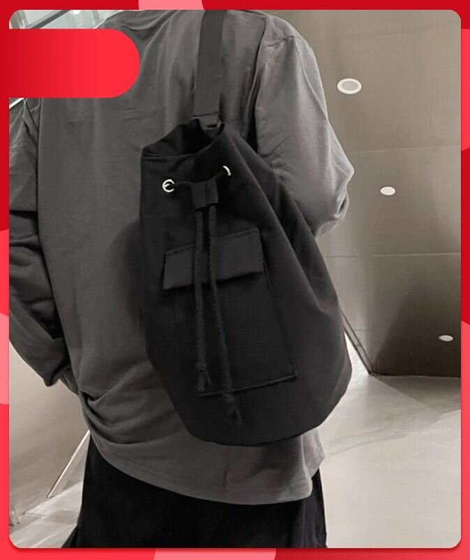 Эксклюзивный городской холщовый мешок торба в черном цвете с одной лямкой мини рюкзак