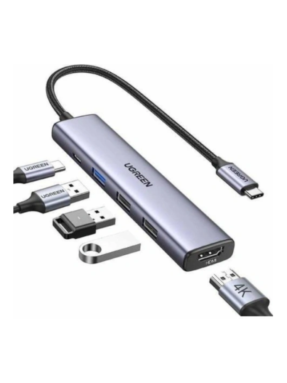 Конвертер UGREEN CM478 USB-C To HDMI+1xUSB3.0 A+2xUSB2.0 A+PD Power Converter. Цвет: серебристый