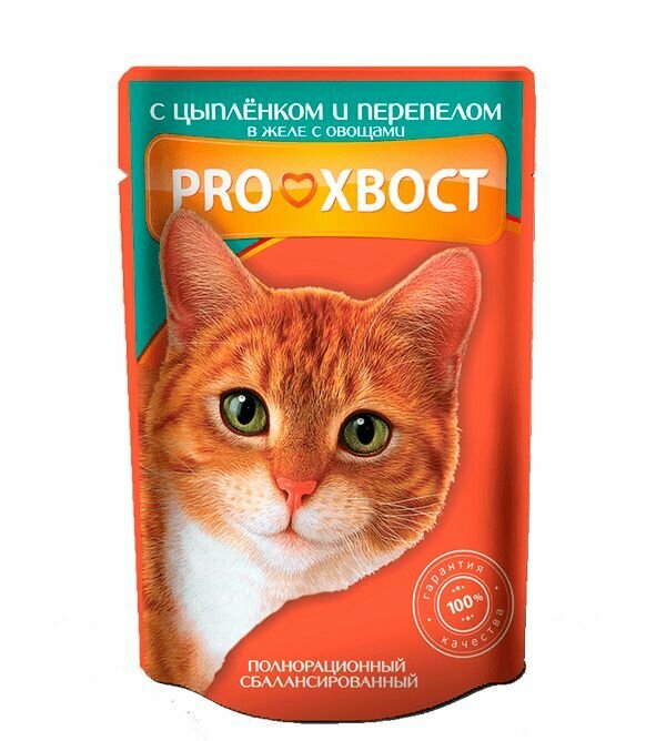 Корм для кошек прохвост 85г 28шт С Цыпленком и перепелом в желе с овощами
