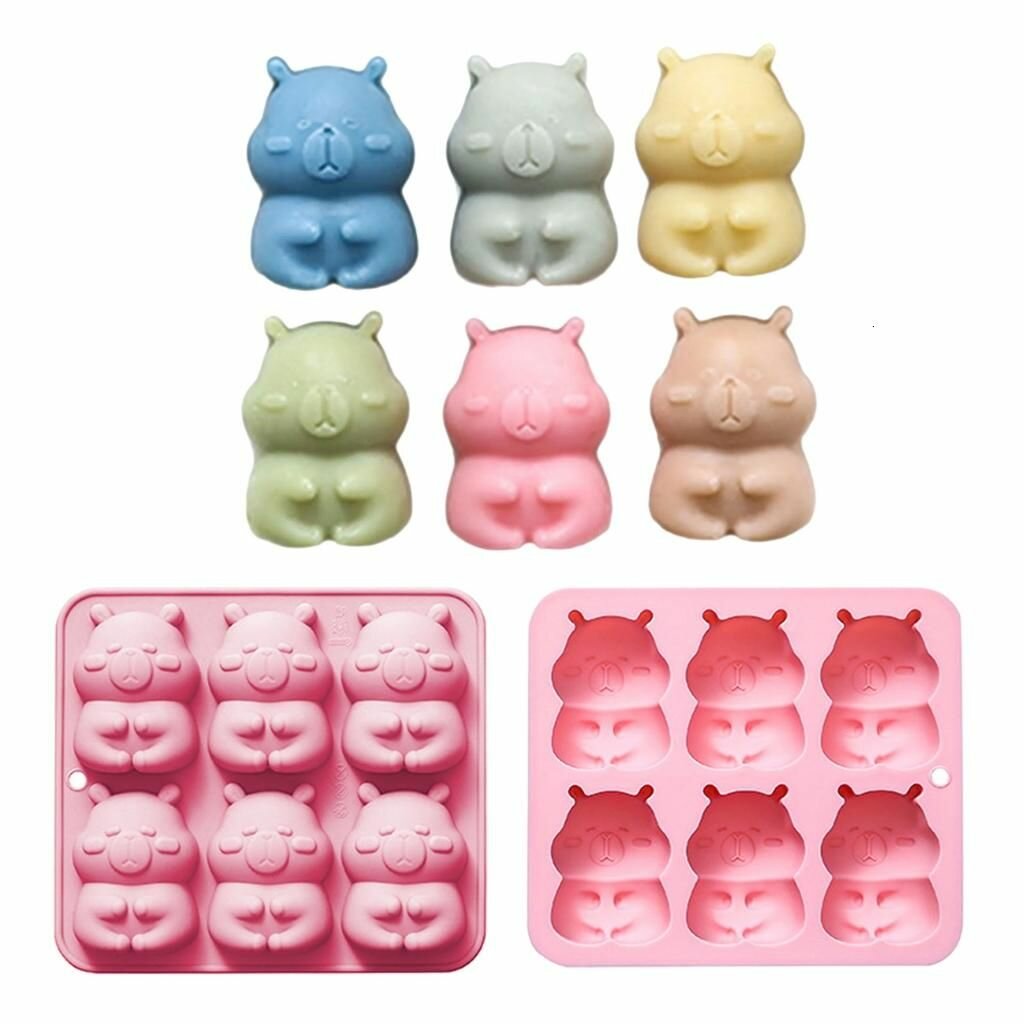 6-полостная силиконовая форма для муссового торта в форме капибары для любителей выпечки, Розовый