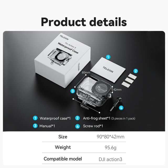 Водонепроницаемая Экшн-камера TELESIN, аксессуары для экшн-камеры DJI Action 3 4, глубина 45 м, For DJI Action 3 4