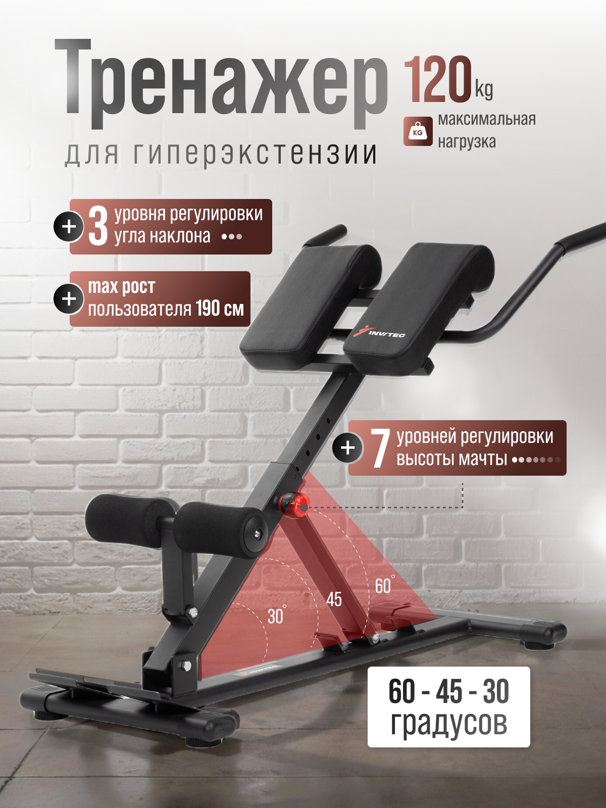 Скамья для пресса и спины для дома, тренажер для гиперэкстензии INVITEC FS-1213