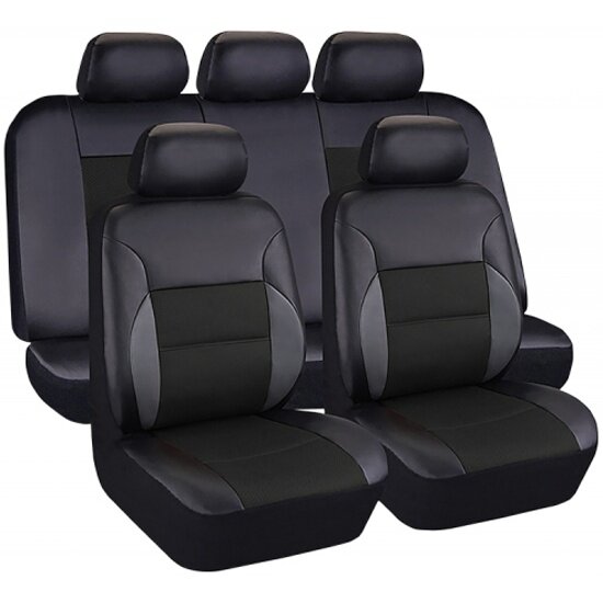 Авточехлы Kraft "LUXURY", экокожа, черно-серые