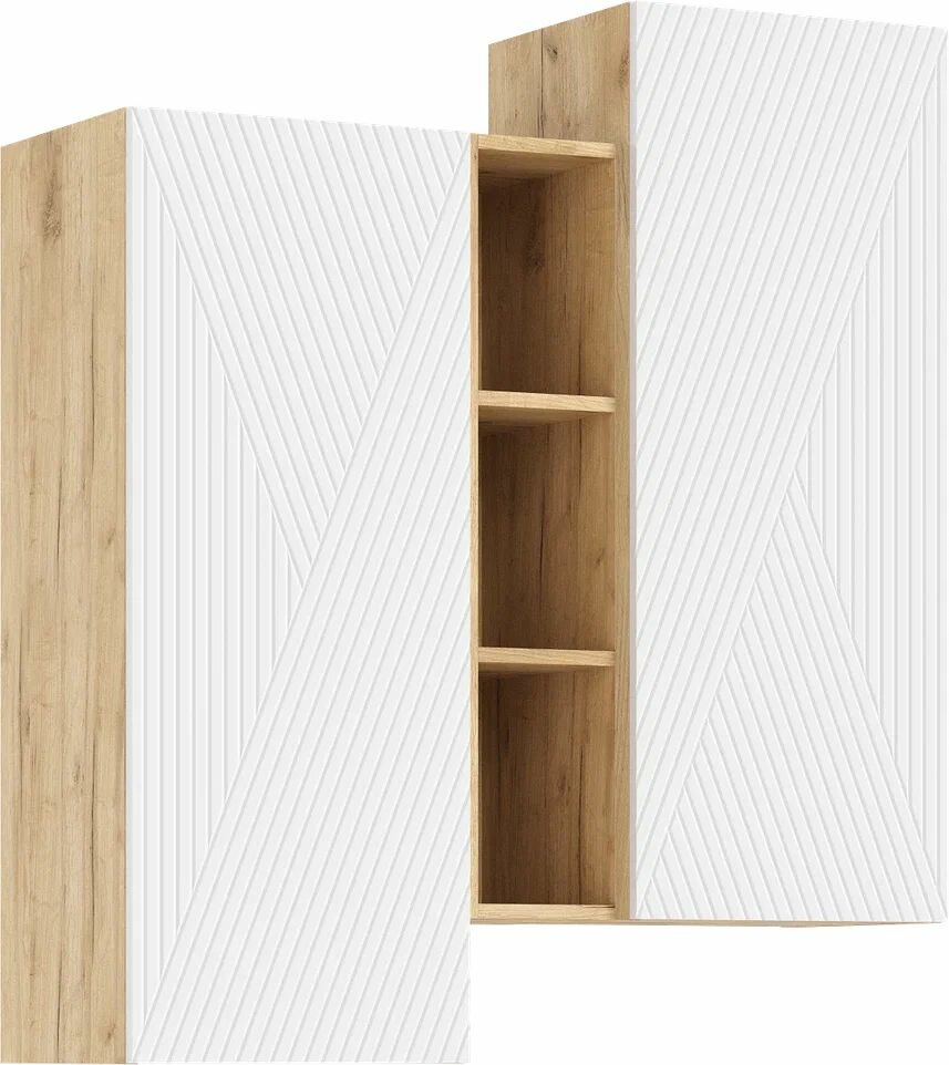 Шкаф Флэш подвесной комбинированный (Браш Вайт, Дуб Крафт) МИФ