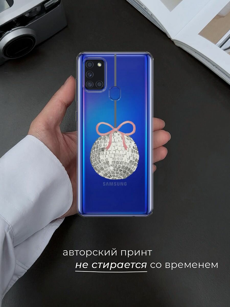 Чехол на Samsung Galaxy A21s / Самсунг Галакси A21s с принтом Новогодний диско шар, прозрачный — фото 1