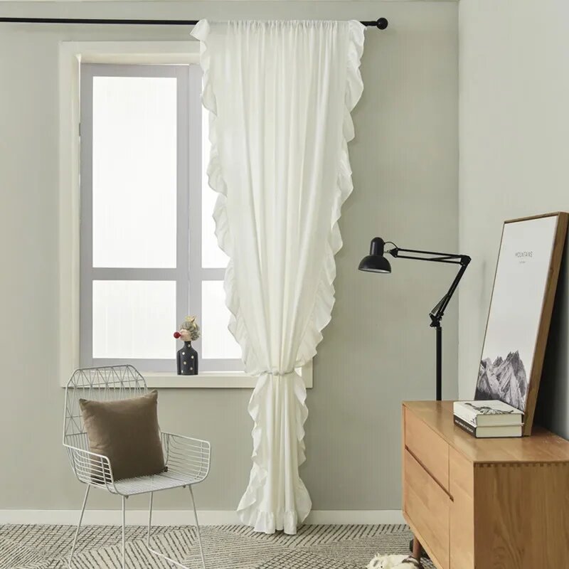 Белые шторы из хлопка с рюшами 1 panel W150xH280cm, Style 1 Cotton