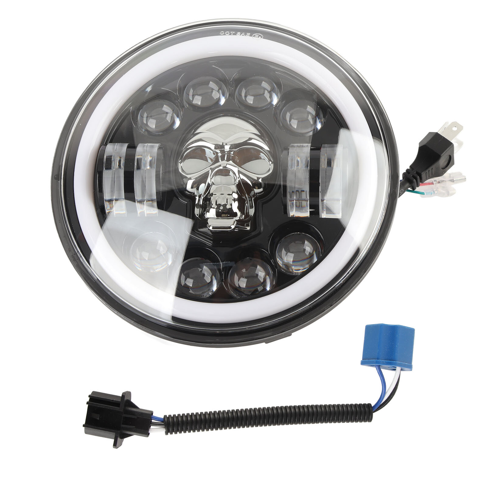 7-дюймовая светодиодная фара Angel Eye для мотоцикла с рисунком черепа, белая водонепроницаемая универсальная передняя фара для модификации мотоцикла