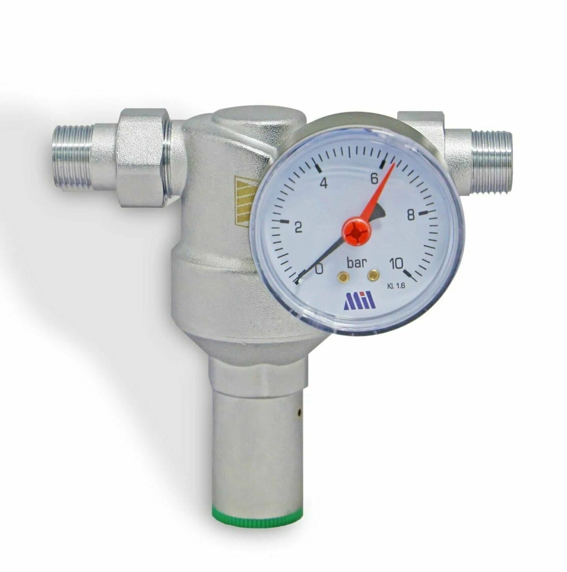 Мембранный Редуктор давления воды 1/2" нр/нр с американками и манометром Millennium, арт. RDFM1210