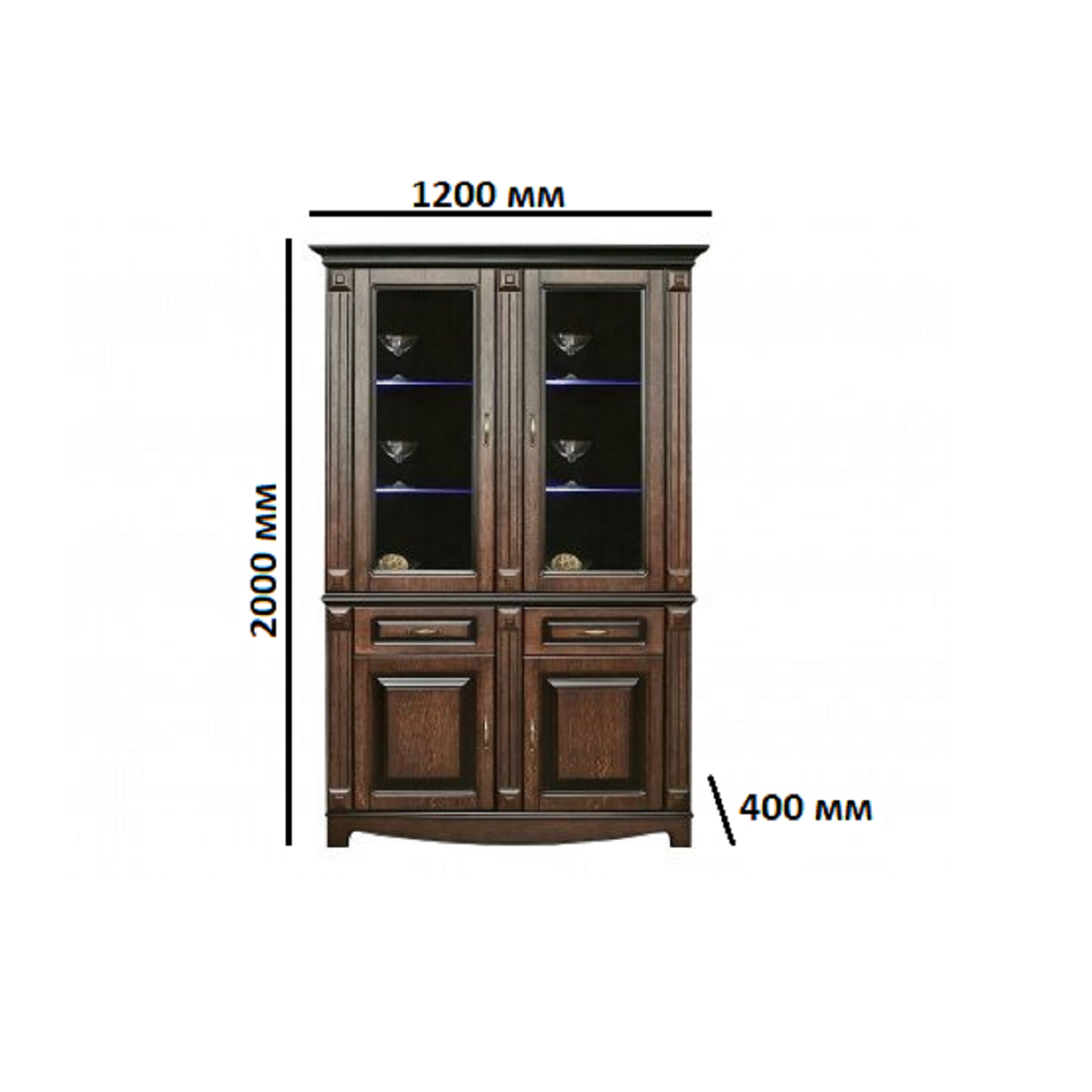 Сервант , Венетто Premium 1111 грецкий орех 2,5 + тонировка (120*40*200)
