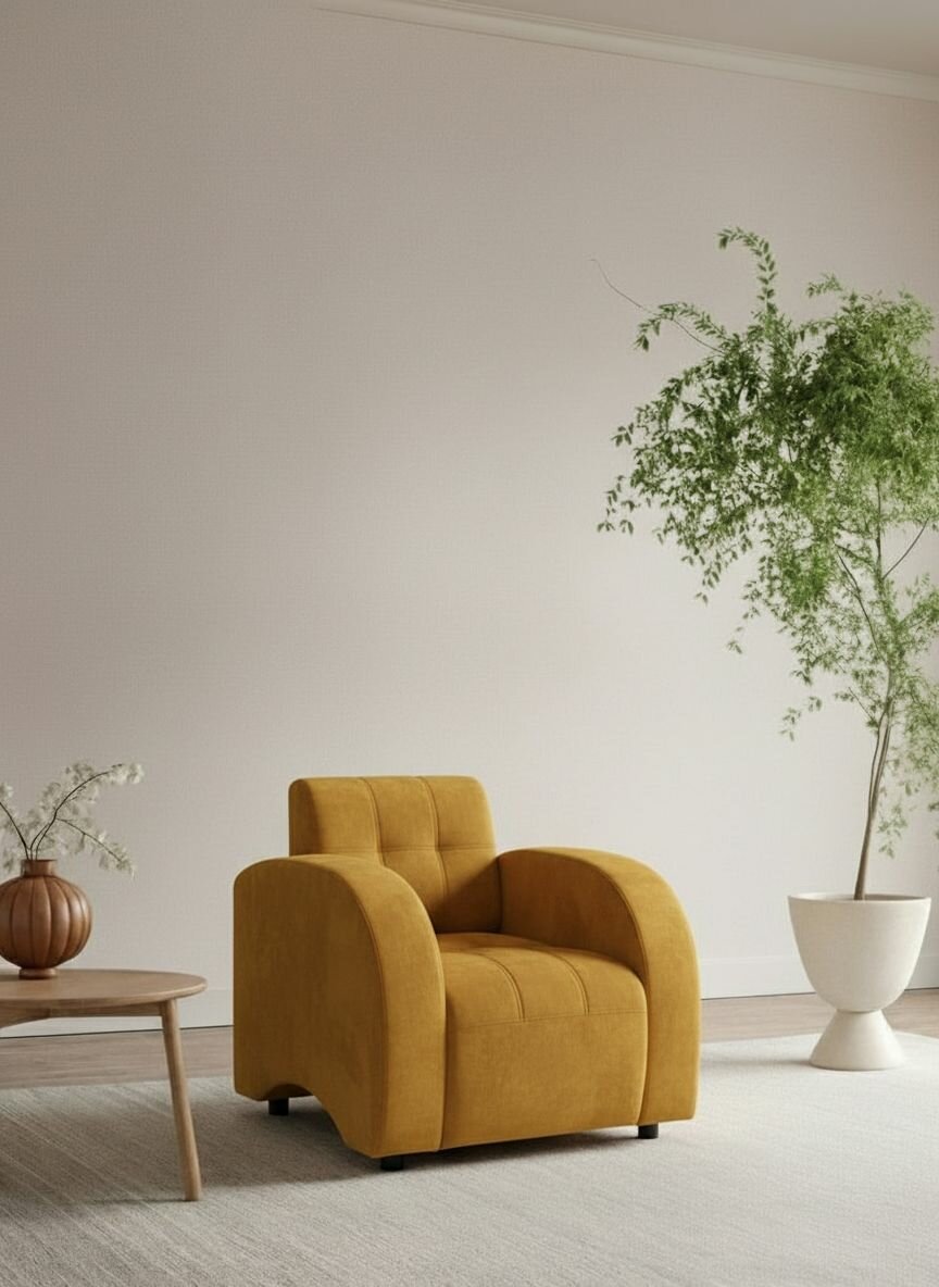 Кресло Вега с подлокотниками желтый велюр в офис, дом, салон красоты, прихожую, гостиную, зону ожидания.