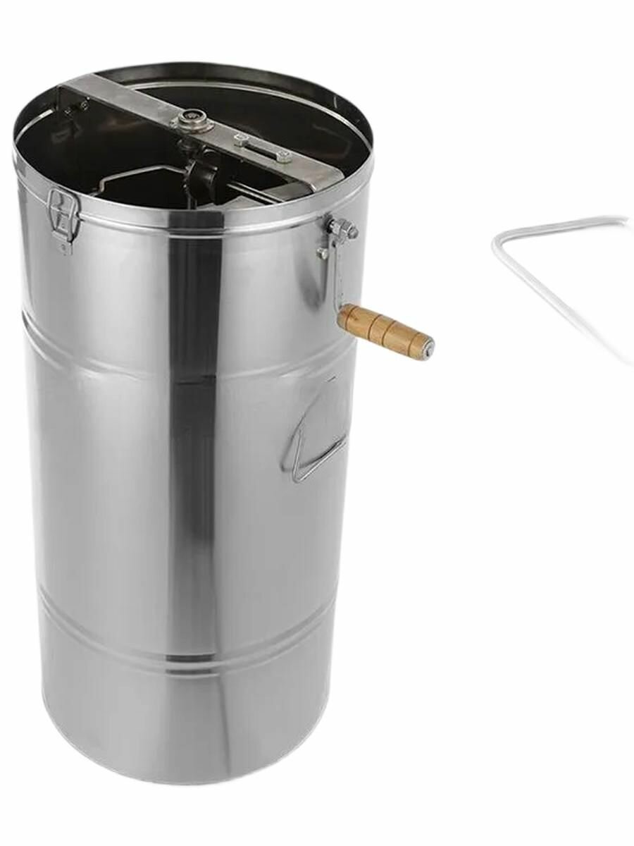 Медогонка Малютка 2-х рамочная ручная нержавеющая с ременным приводом, Подходит для ульев размером до 26*50см, вместимость меда 25кг, объем 35*75см.