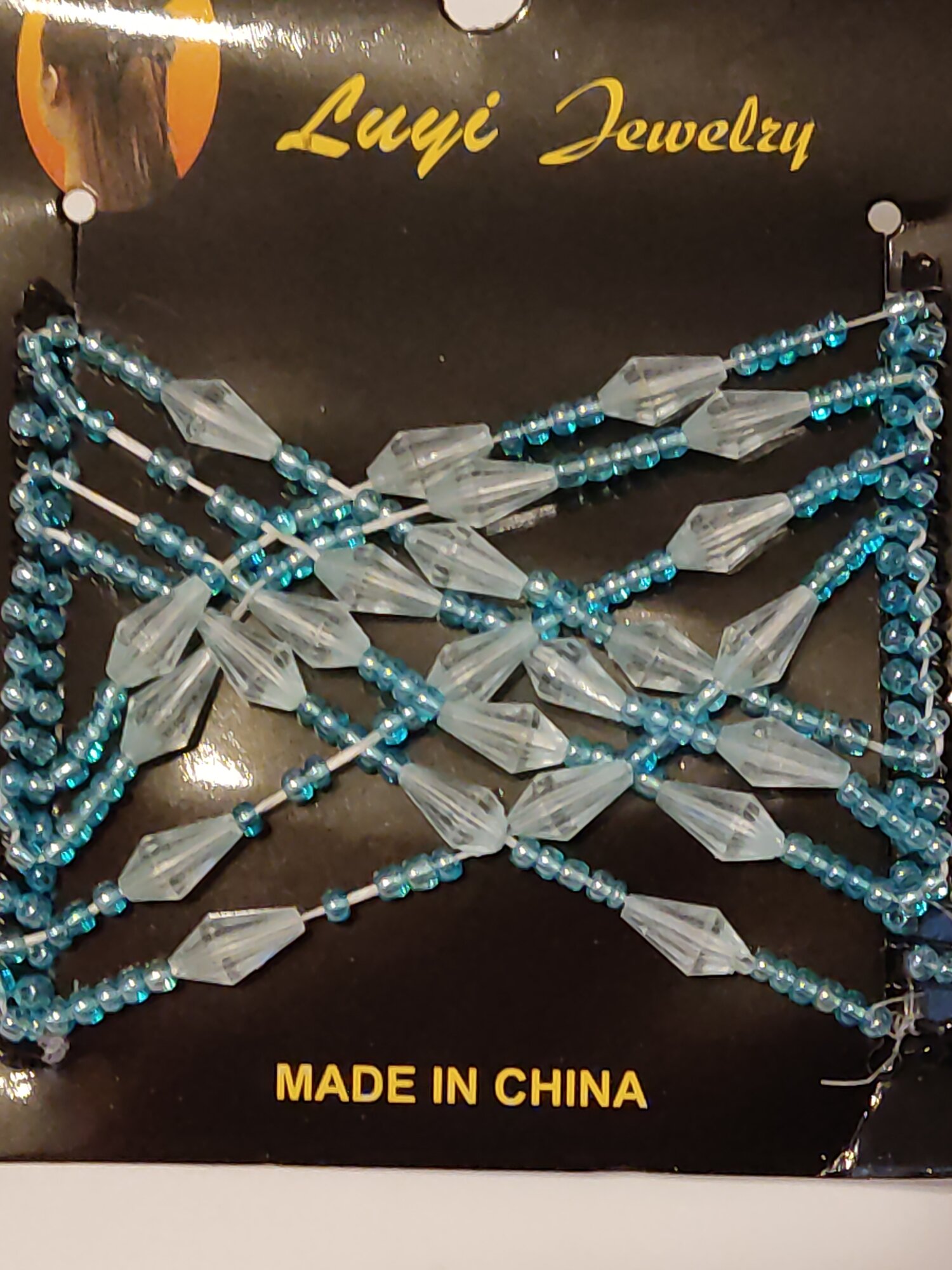 Зажим для волос 2-гребневый "Жемчужная сеть", голубой 2, металлический, пластик, 9см