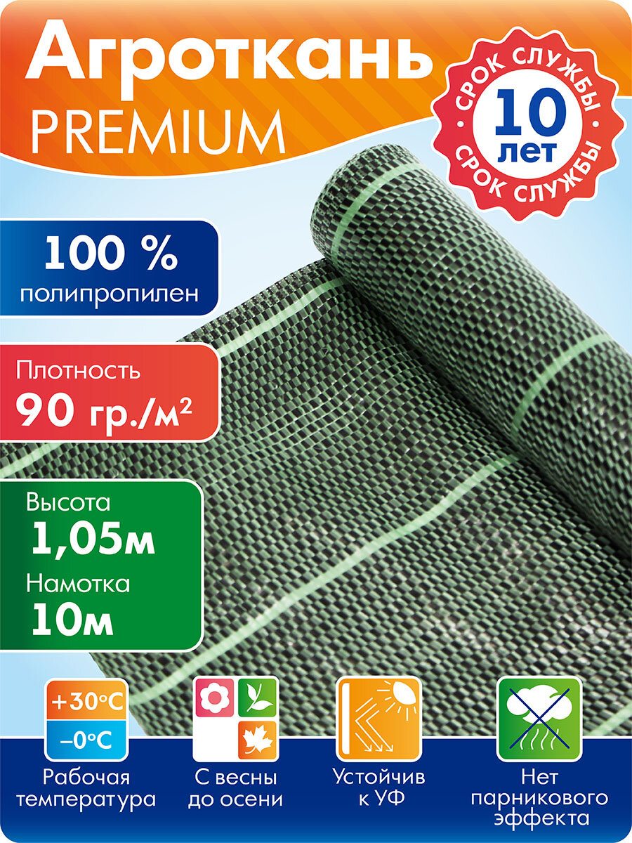 Агроткань от сорняков для грядок, укрывной материал 1,05*10 м