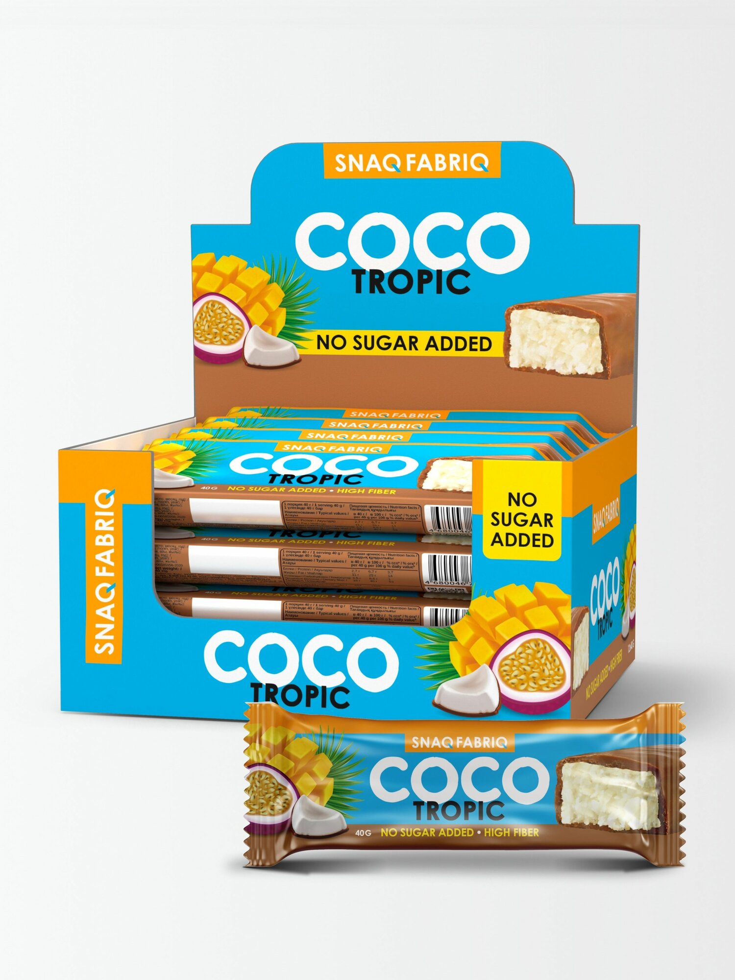 Батончик кокосовый глазированный Snaq Fabriq "Манго-маракуйя", 30шт х 40г