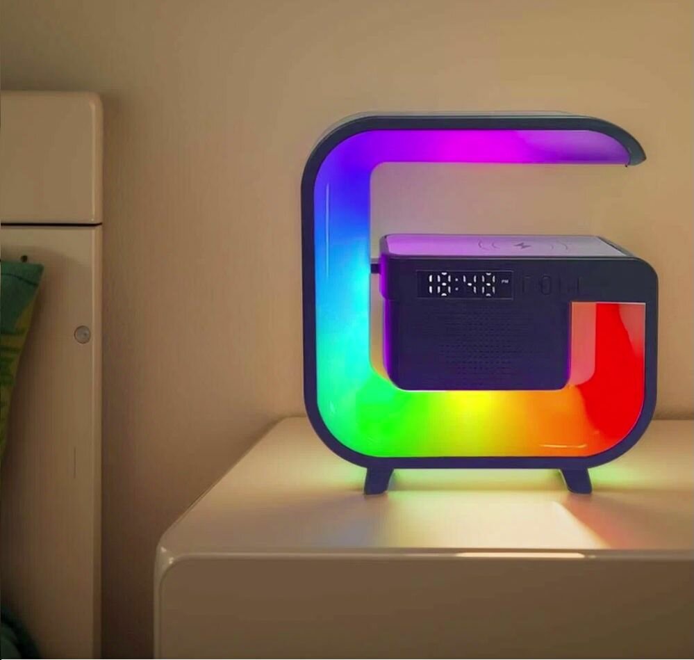 Умный ночник-колонка, беспроводная зарядка, часы, Bluetooth