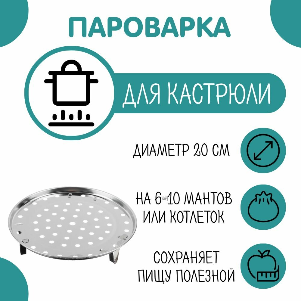 VETTA Мантоварка, пароварка для кастрюли, D 20 см / мантышница для газовой плиты, вставка для готовки на пару