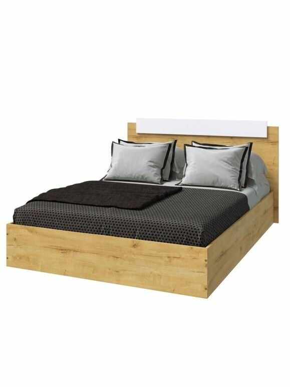 ЛДСП Кровать ЭКО 1,4 Дуб Вотан-Белый гладкий (Эра)