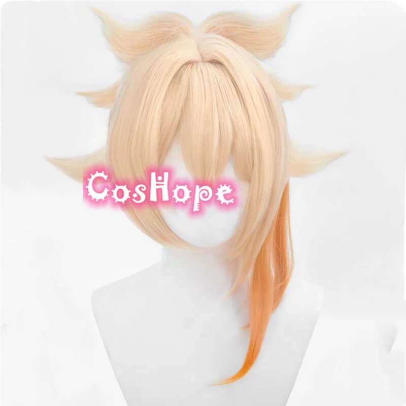 Yoimiya Косплей Парик 45 см Парик Желтый Парик Косплей Аниме Косплей Парики Термостойкие Синтетические Парики Волосы для Хэллоуина Костюм